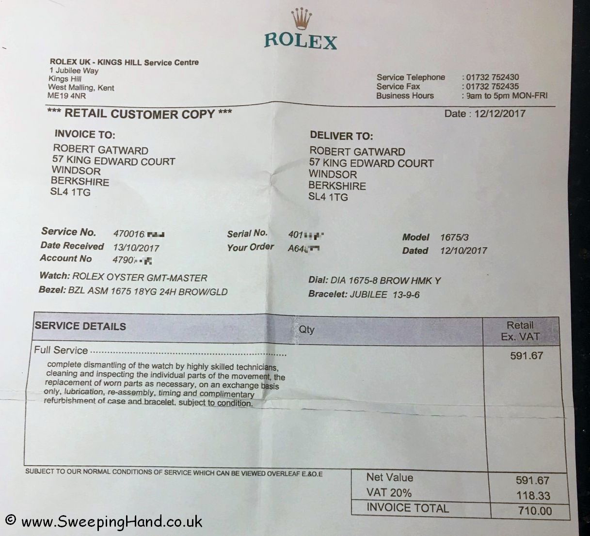 Rolex Receipt Template